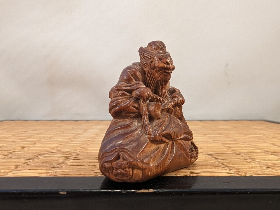 Japanese Antique Wood Netsuke Shoki Demon Queller & Oni signed Shugetsu ...