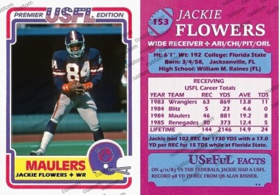 Jackie Flowers 1984 USFL Custom Card Pittsburgh Maulers | eBay