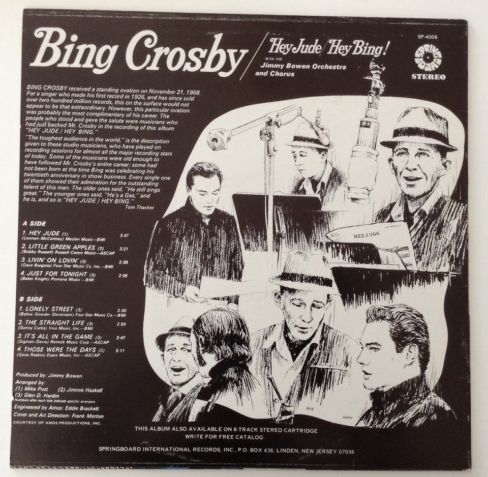 Hey Jude Hey Bing Jimmy Bowen Orchestra LP Records Vinyl Album SP-4008 ...