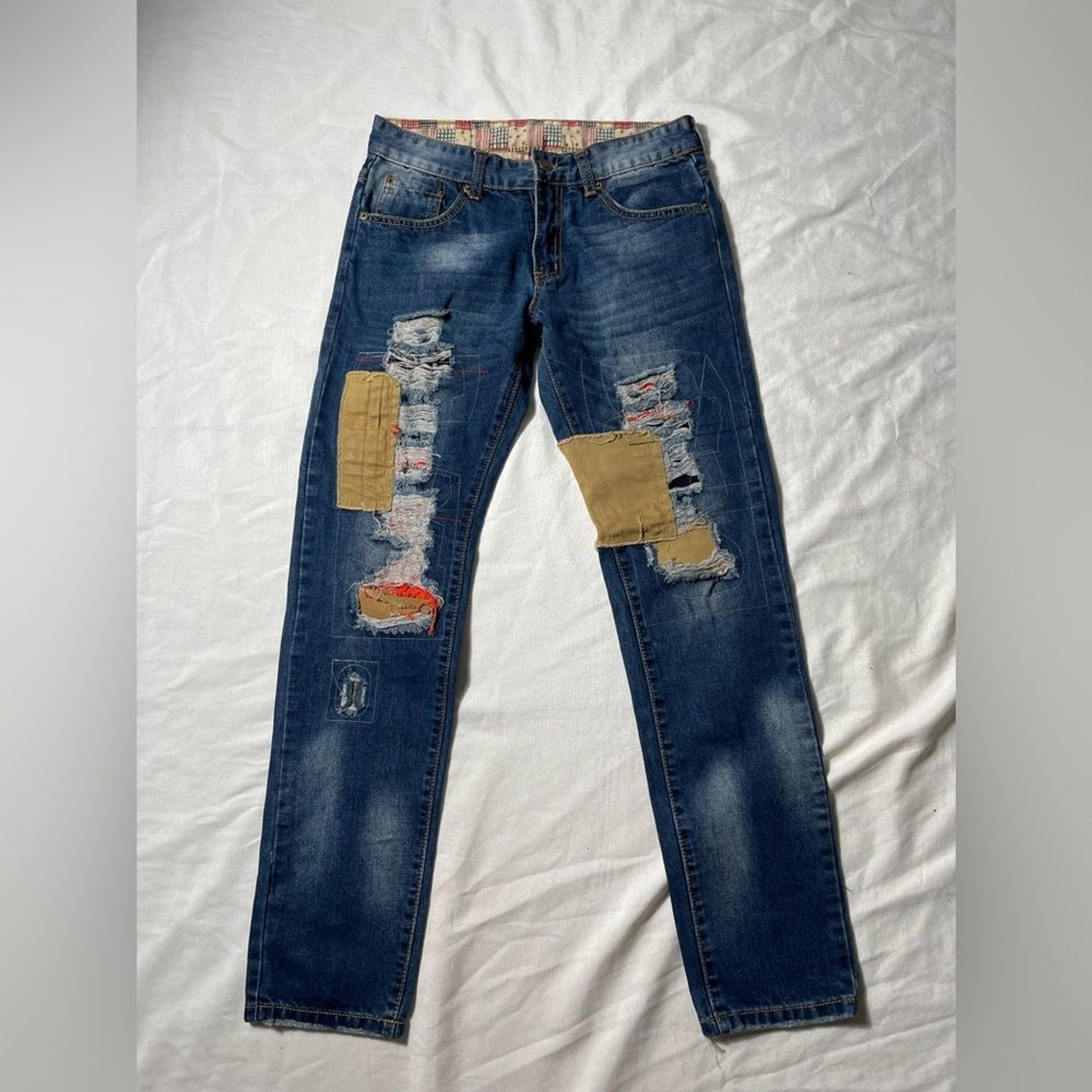 SoSoo Denim Jeans Patchwork Distressed blue jeans siz… - Gem