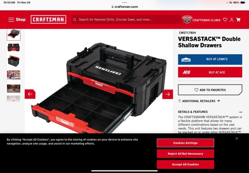 CRAFTSMAN VERSASTACK System 17in 2-Drawer PARTS Box New LOT3 MAKE OFFER ...