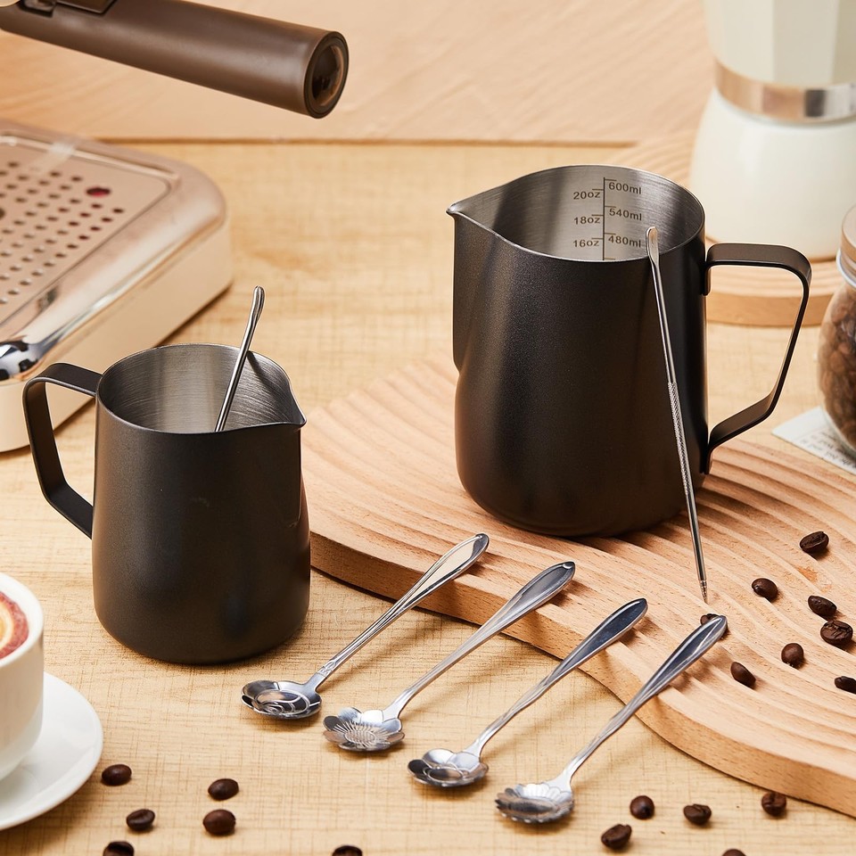 2 Pcs Milk Frothing Pitcher 12 Oz and 20 Oz Stainless Steel Milk ...