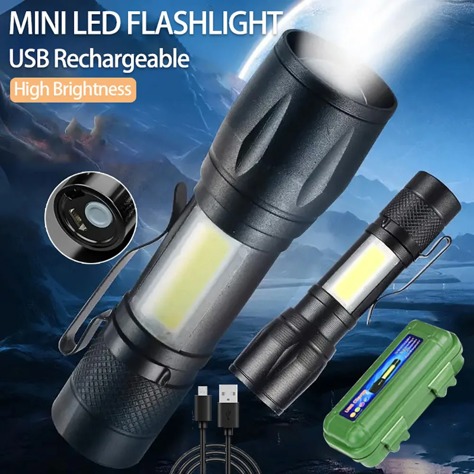 Mini Torch LED Rechargeable Flashlight Portable USB Charging Flashlight ...