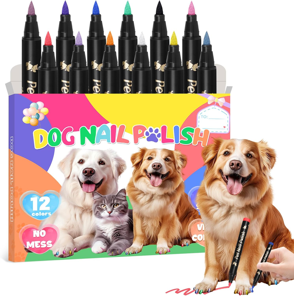 Dog Nail Polish Pens Quick Dry - 12 Colors Pet Nail Polish Set for Dogs ...
