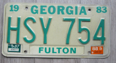 1983 Georgia License Plate Fulton County Tag 1987 + 1988 stickers HSY ...