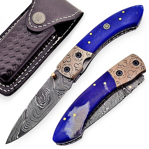 Aisha Tech Custom Hand made pocket knives Damascus Blade Bone handle AT ...