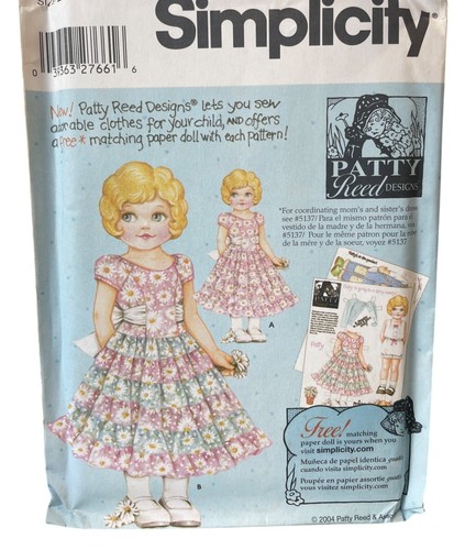 Simplicity Sewing Pattern 5140 Patty Reed Girl Dress Sizes 3-6 plus ...