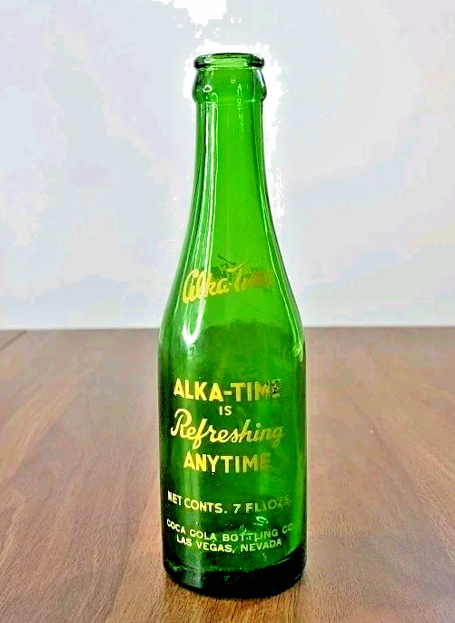 Alka-Time 7 Fl Oz Green Bottle ACL Label 1940's Las Vegas Coca Cola ...