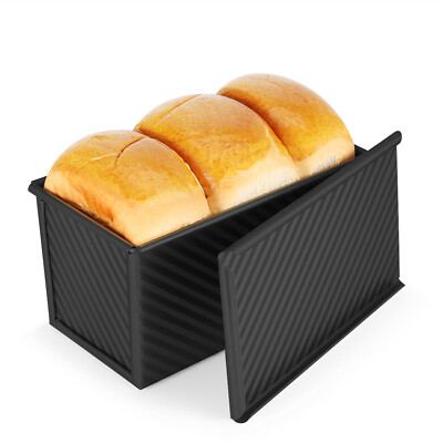 Pullman Loaf Pan with Lid 1lb Dough Capacity Black Corrugated Square ...