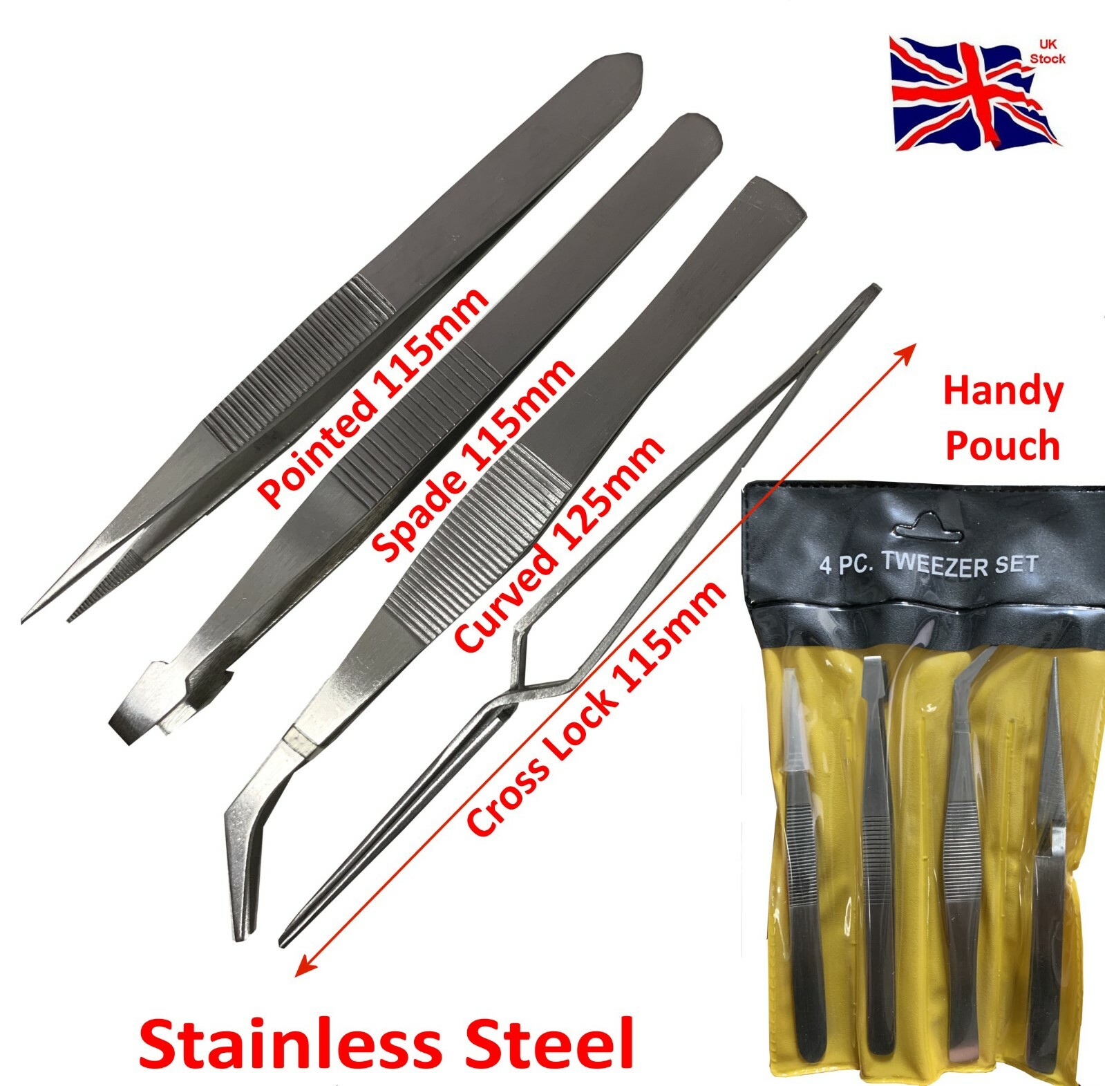 4pc Stainless Steel Tweezer Set Precision Craft Modelling Work | eBay UK