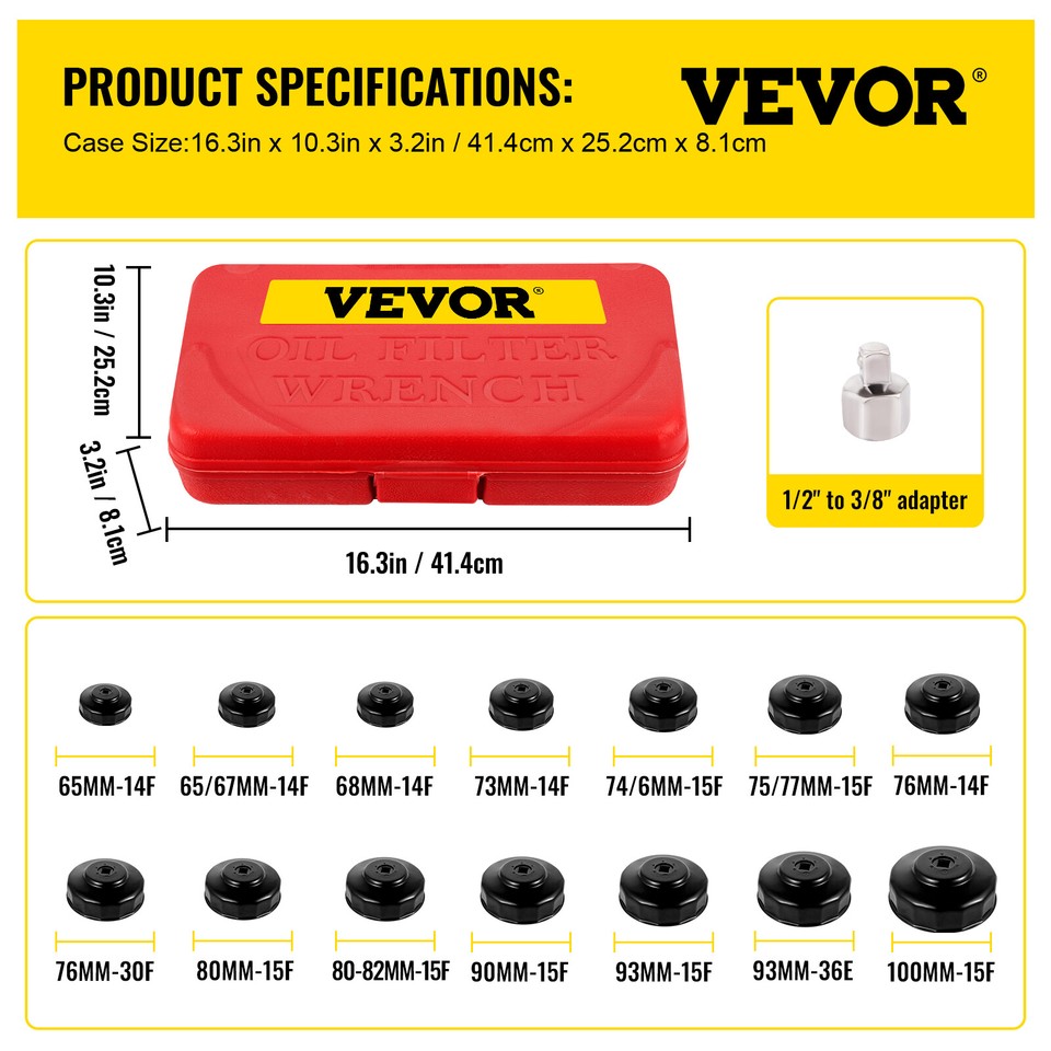 VEVOR Oil Filter Socket Set Cup Socket Tool Set 15PCS Oil Filter Cap ...