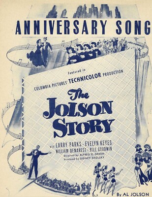 The Al Jolson Story Music Sheet Song Movie Anniversary Song 1946 Evelyn ...