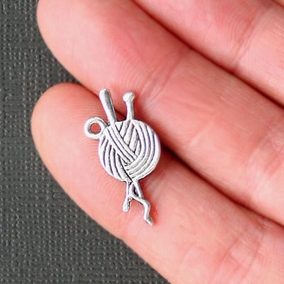 BULK 50 Knitting Charms Antique Silver Tone Ball of Wool and Needles ...