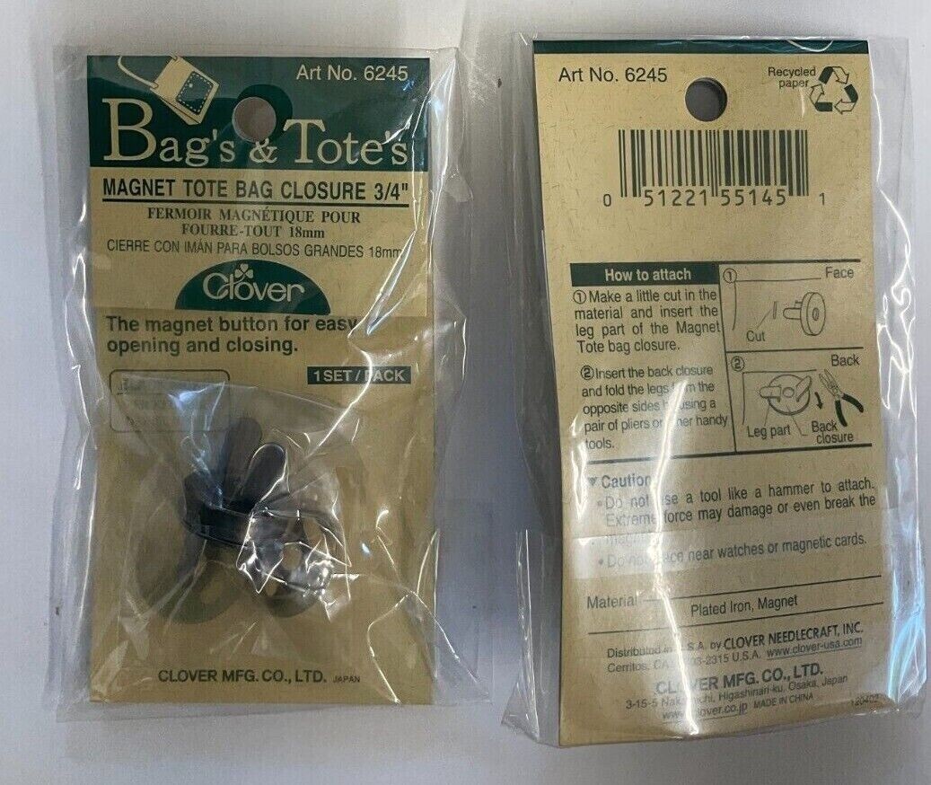 CLOVER BAG'S & TOTE'S #6245 BLACK NICKEL MAGNET TOTE BAG CLOSURE, 3/4 ...