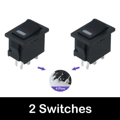 2Pcs KCD1-102 6A 250V 4 Pins 2 Positions Black Body With Cat Eye Rocker ...