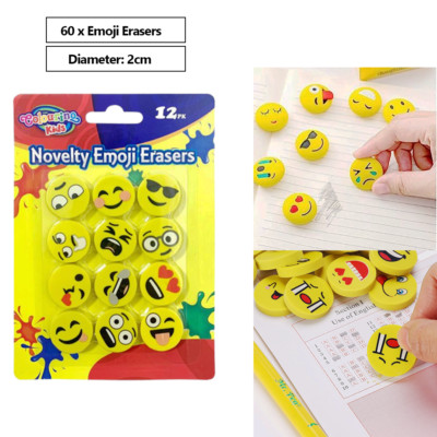 60 x Emoji Mini Erasers Rubber Novelty Kids Party Loot Filler Treats ...
