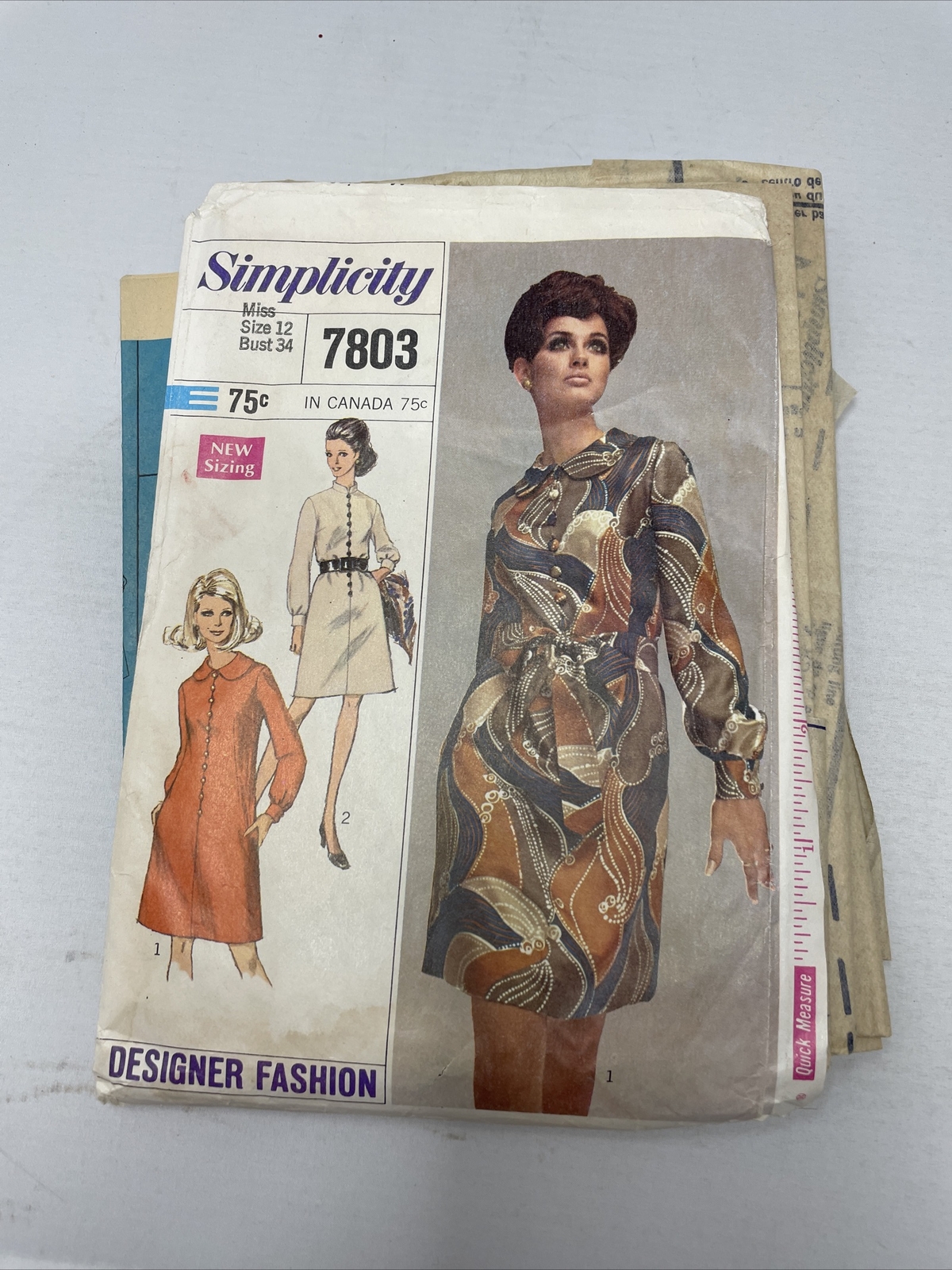 VTG Simplicity 7803 Sz 12 Bust 34 Dress Pattern 1968 Cut Dapper Retro ...