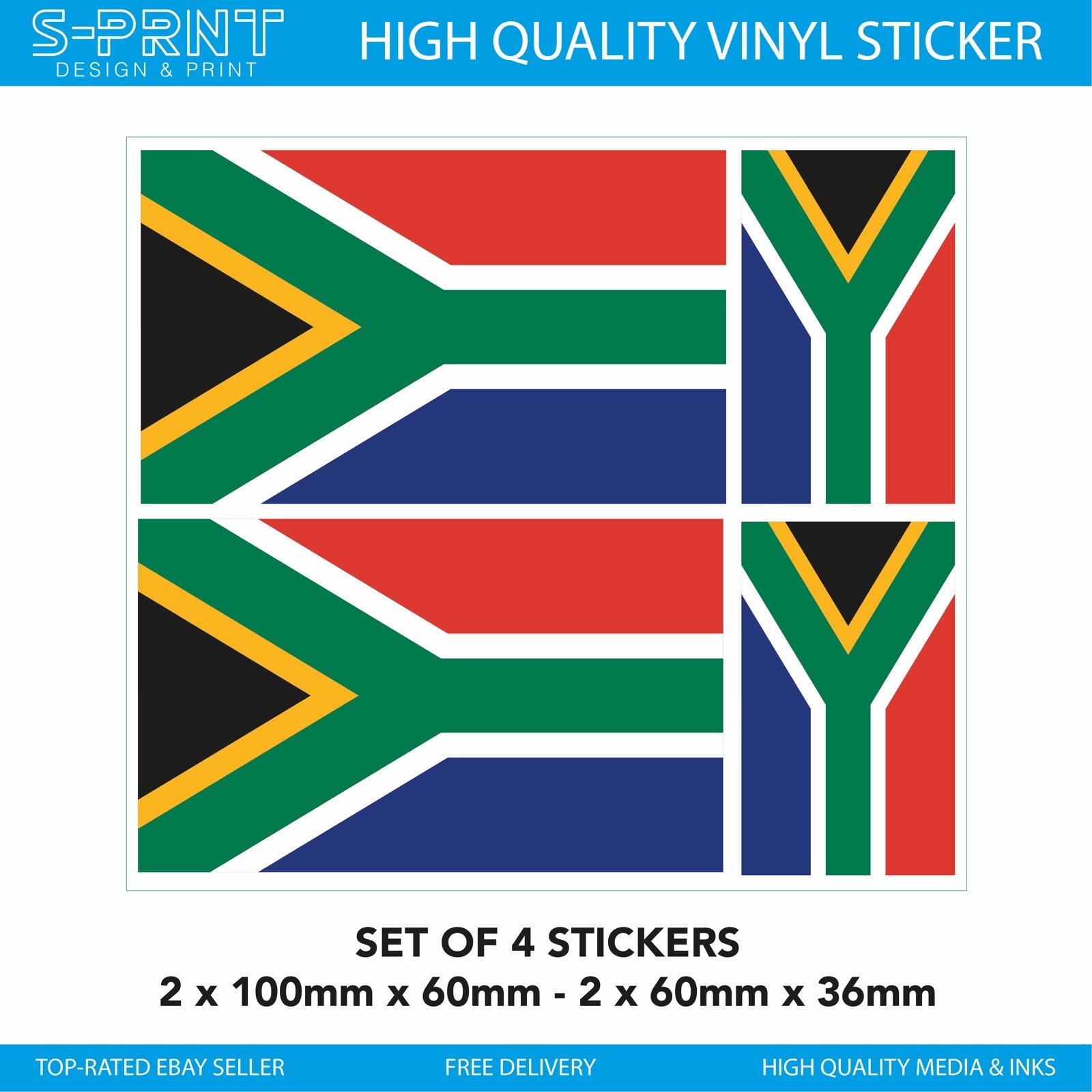 South Africa Flag Sticker Self Adhesive vinyl stickers set of 4 car van ...