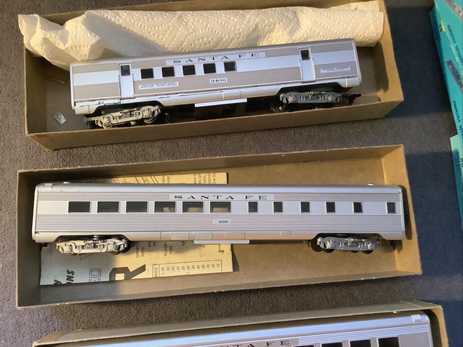 Athearn 1791 & 1801 Santa Fe Passenger Cars # 606 & 3406 HO Scale Used ...