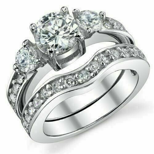 Round 3.45Ct Diamond White Gold Finish Bridal Wedding Ring Set ...