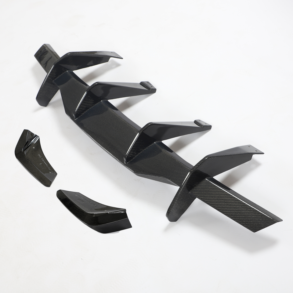 For Chevrolet Corvette C8 REAL CARBON Rear Bumper Diffuser Lip+Canards ...