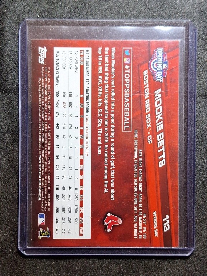 2017 Topps Opening Day - Mookie Betts #113 Fielding | eBay