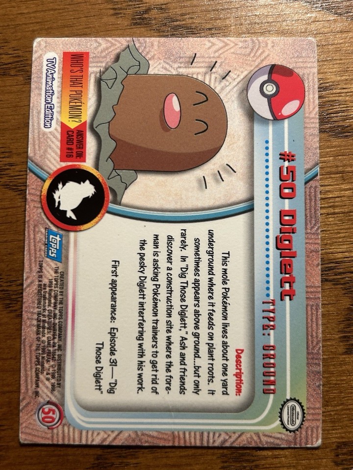 DIGLETT #50, Series 1 - 2000, Topps TV Animation Edition Chrome Pokemon ...