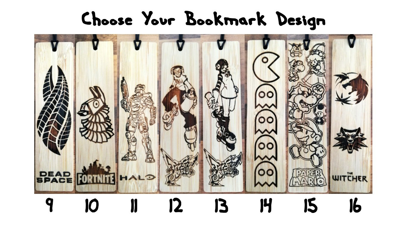 Bamboo Laser Engraved Bookmarks -Marvel -DC -Sonic -Zelda -Mario -Halo ...