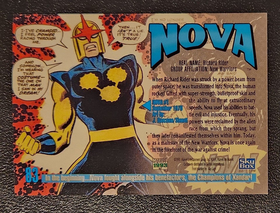 1993 Skybox Marvel Masterpieces - NOVA #83 (Artist: Ray Lago) | eBay