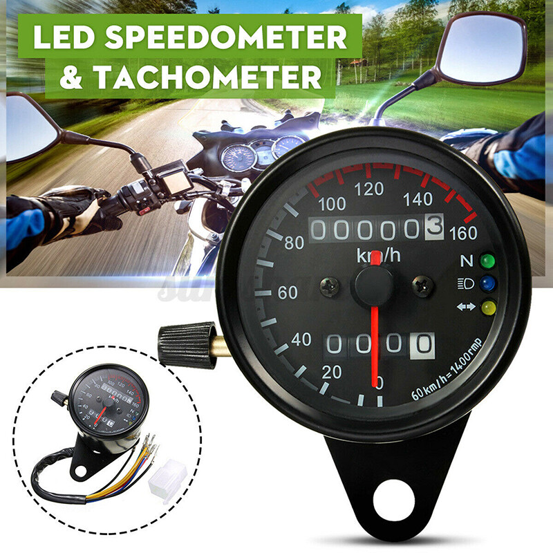 Motorcycle Gauge Lights Speedometer Km/h Universal 60mm With LED