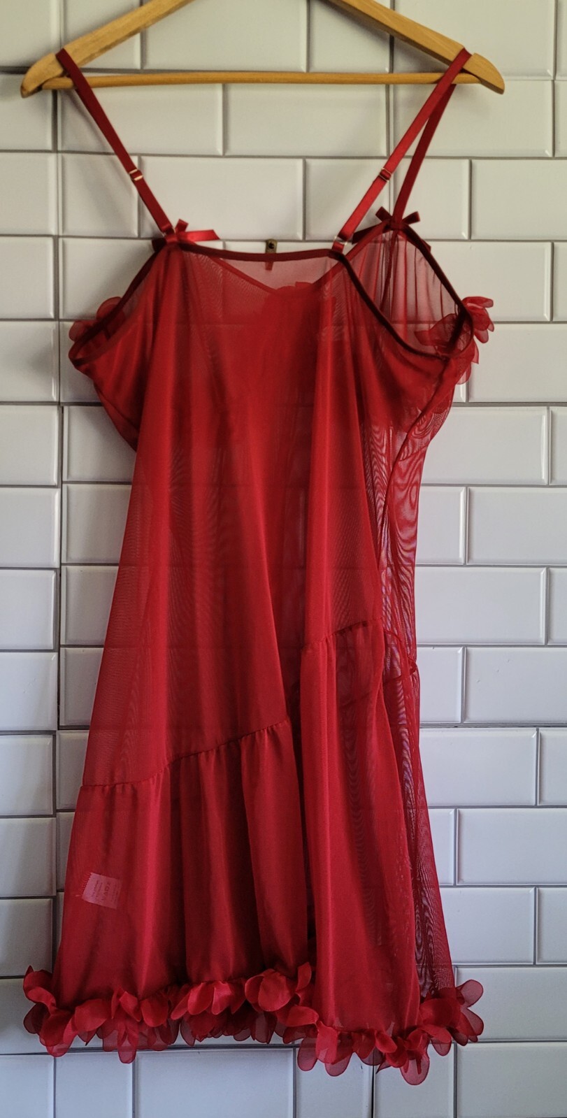 Women’s Lightweight Red Sheer Nightgown Chemise Sleev… - Gem