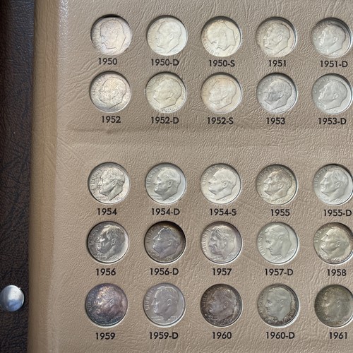 1946-1964 Roosevelt Dime 48 Coin BU Set 10c 90% Silver In Dansco Album ...