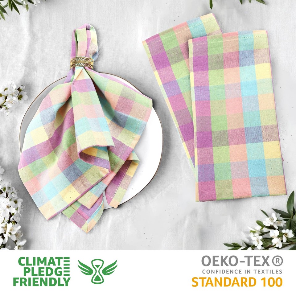 12 Pack Easter Cloth Napkins 20x20, Cotton Absorbent Check Dinner Table ...