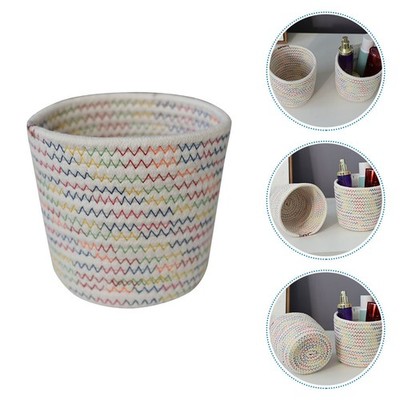 Small Round Basket Woven Rope Desk Sundries Baskets Cotton Weaving ...