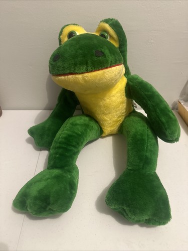 VINTAGE Broadway Toy Huge Frog Sitting Green Yellow 28" Plush Stuffed ...