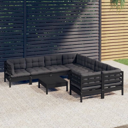 9 Piece Garden Set with Cushions Black Pinewood L6M2 | eBay Australia