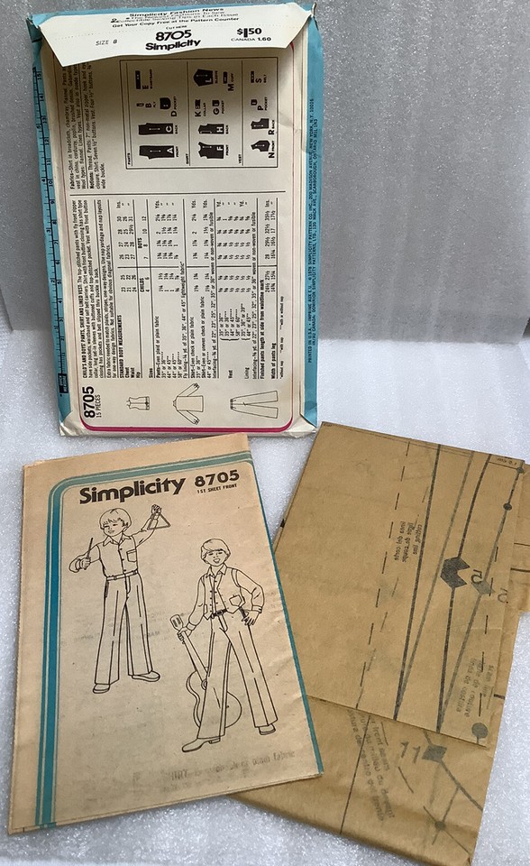 Simplicity Sewing Pattern 8705 Boys Pants Shirt and Vest Sz 8 Uncut FF ...