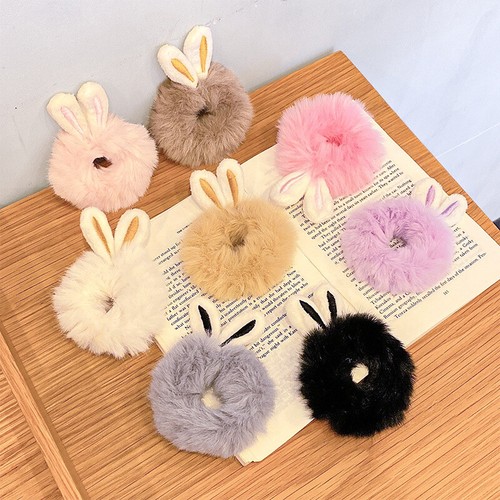 Soft Plush Rabbit Ears Hair Scrunchies Girls Womens Hairring Elastic ...
