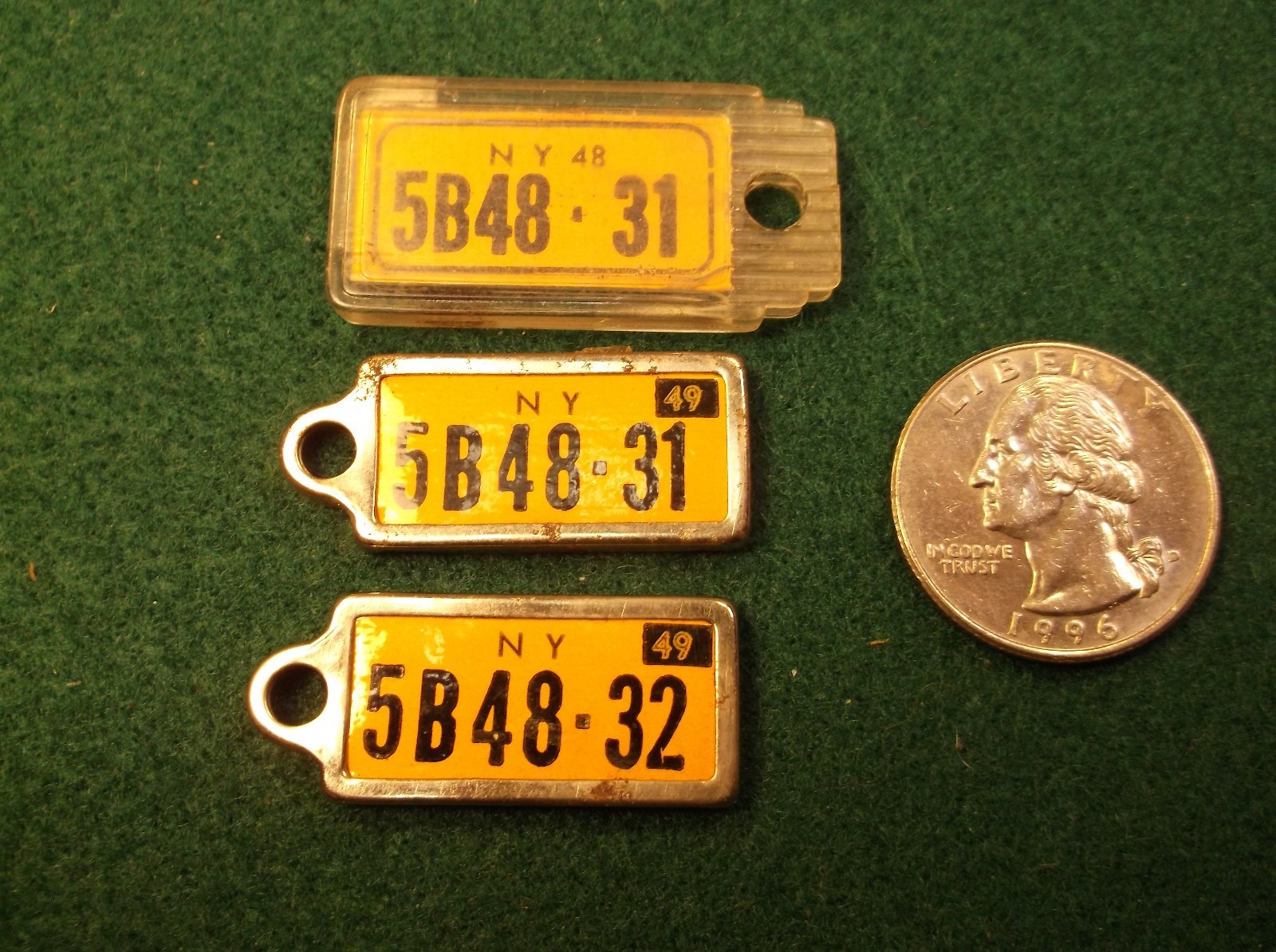 #3 of 3, LOT OF 3 VTG "LICENSE PLATE" KEY TAG FOBS "1948 - 49 N.Y. FB48 ...