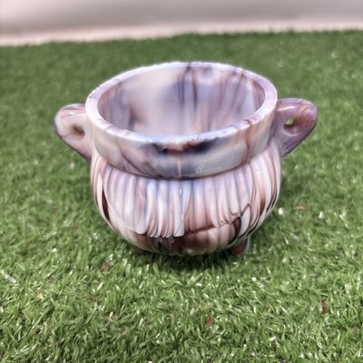 Purple Swirled Malachite Cauldron Side-Handle Mini Slag Glass Basket ...