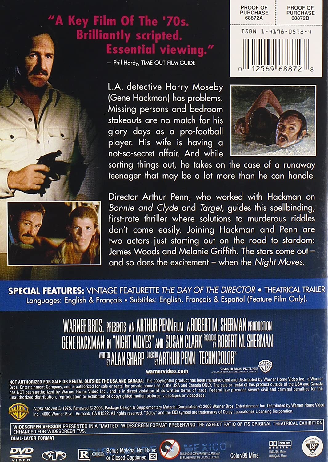 Night Moves (DVD) Gene Hackman Jennifer Warren Susan Clark Ed Binns ...
