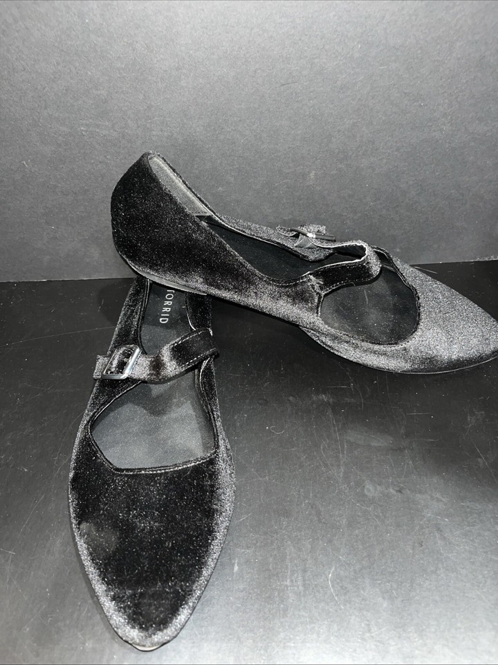 Torrid Women's size 12WW Shoes Mary Jane Flats Black Velvet Pointed Toe ...