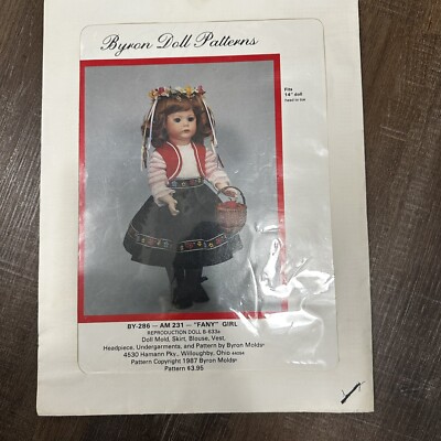 "Byron Doll Patterns" BY-286 “Fany” Girl headpiece skirt vest Cut B ...