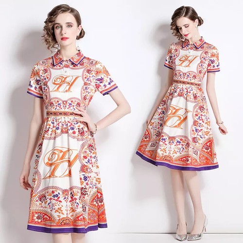 Robe Femme Élégant Imprimé Rouge Genou Jupe Longuette Gipsy 17883 | eBay