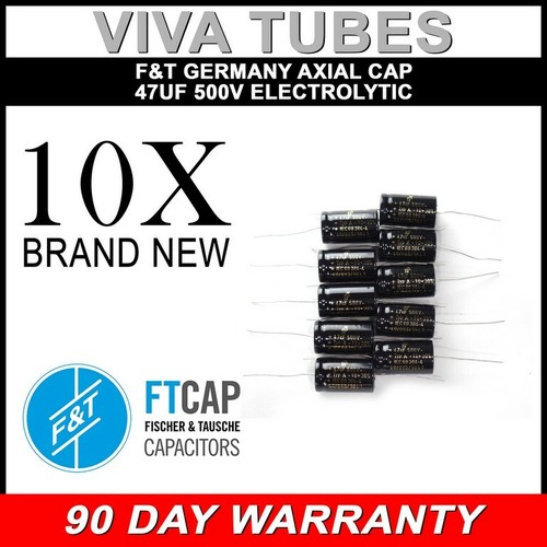 Lot of 10 F&T 47uF 500V Axial Capacitors 47 uF @ 500 VDC Cap Tube Audio ...