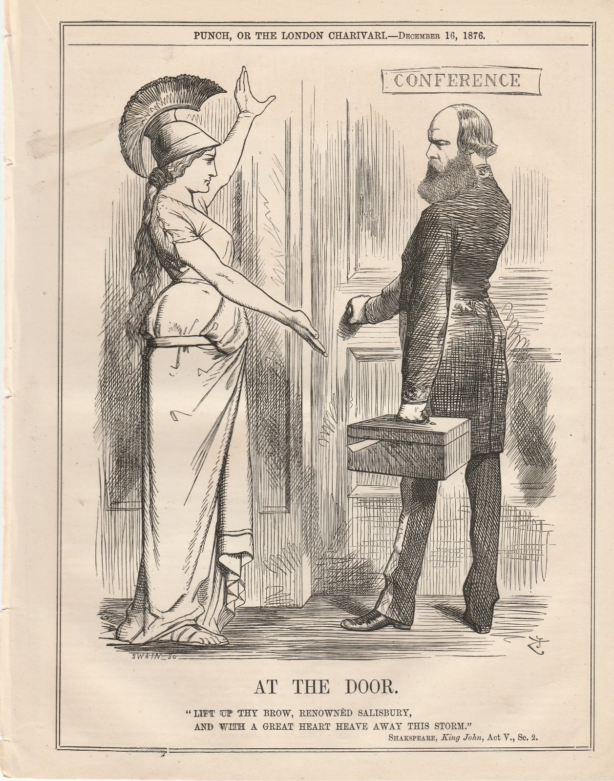 1876 Punch Cartoon At the Door Marquis of Salisbury going to Europa ...