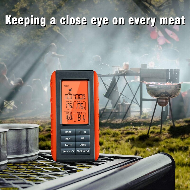 BBQ Dual Probe Temperature Monitor HTN Digital Backlight Display ...