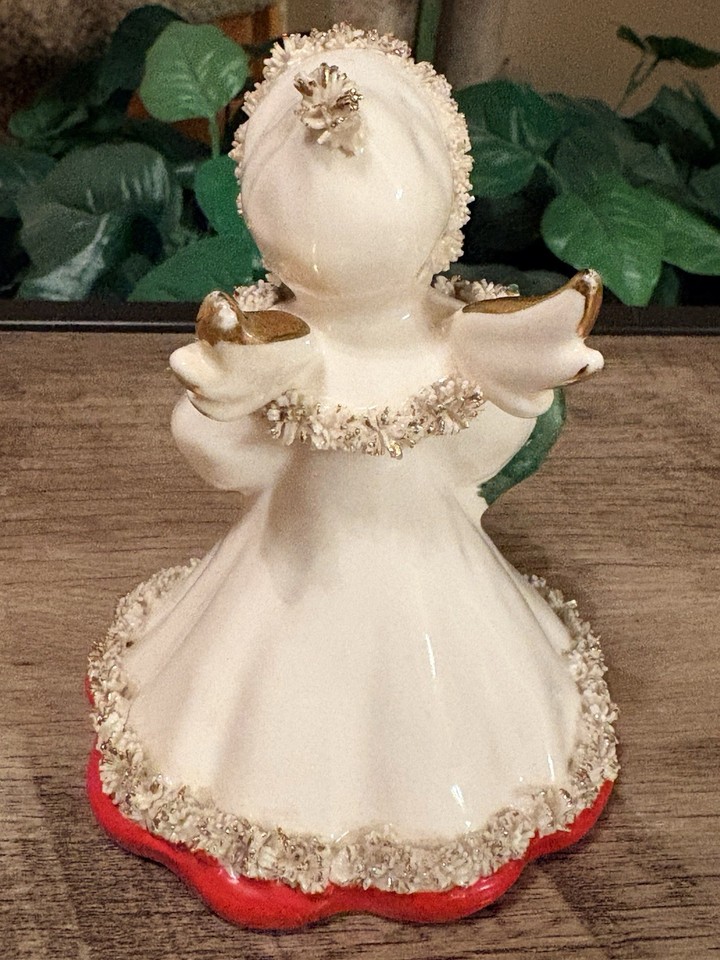 Vtg NAPCO Japan Ceramic Christmas White Angel Holding Gifts MCM Rare ...