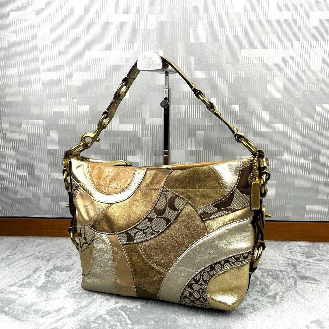 Coach F14005 Carly Patchwork Gold Leather Suede Paten… - Gem