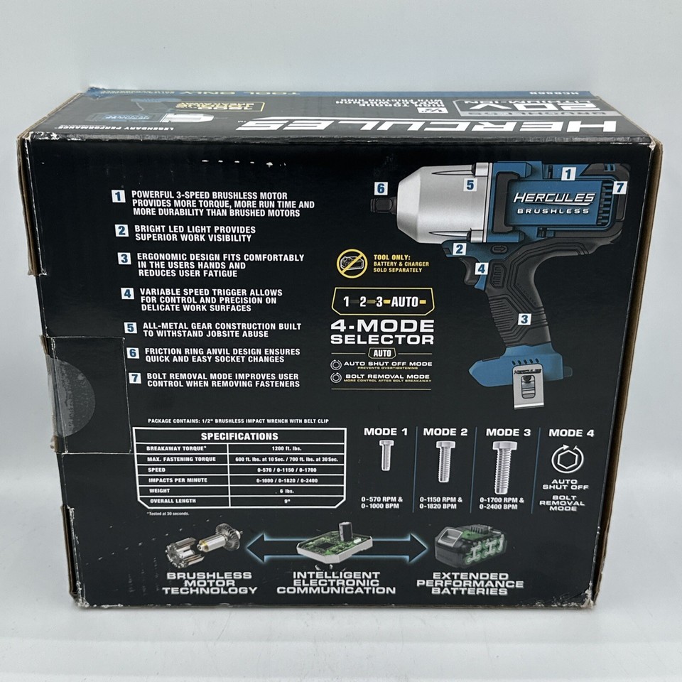 Hercules 20V Brushless Cordless 1/2 1200ft. lbs (Tool Only) HCB86B ...